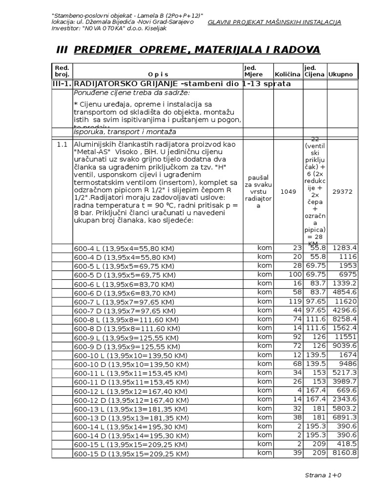 PREDMJER Ukupni Lamela A Final | PDF