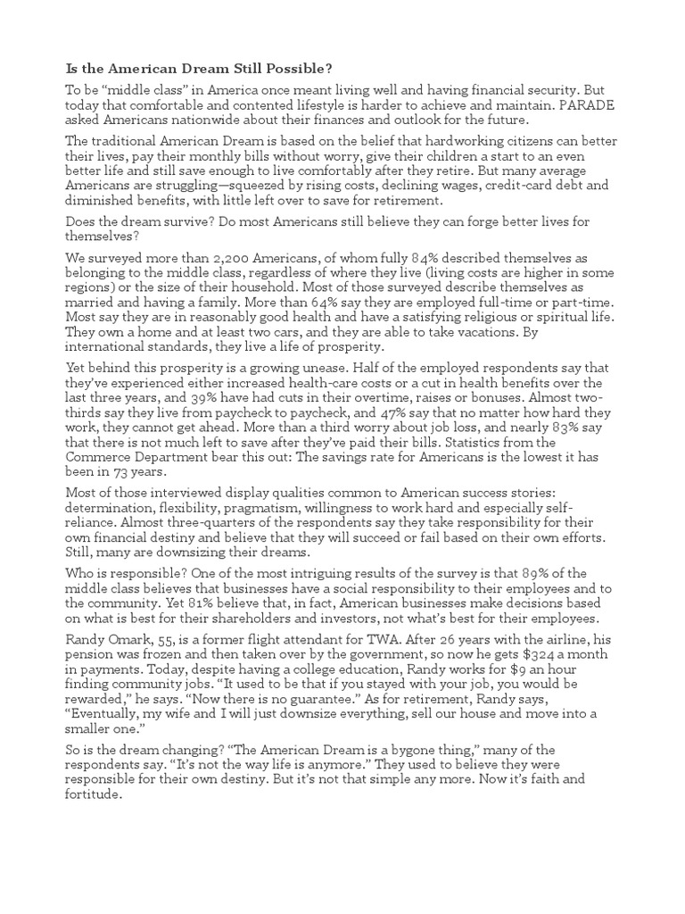 Is The American Dream Still Possible Pdf Retirement The United States