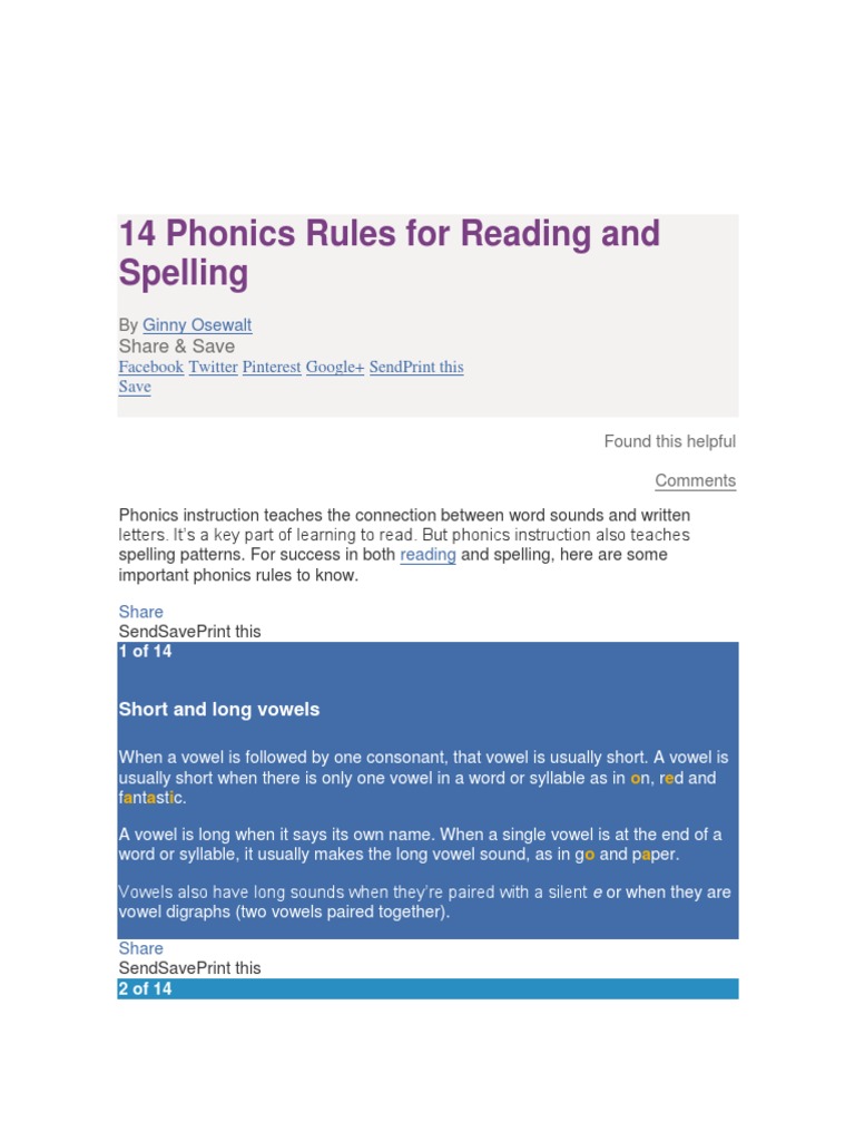 Phonics Rules for Reading & Spelling | PDF | Phonics | Consonant
