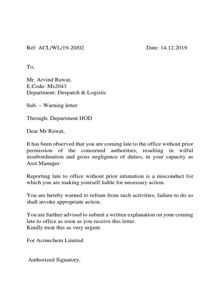 Late Coming Notice | PDF