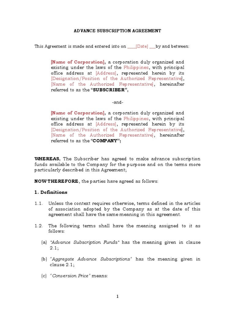 Advance-Subscription-Agreement | Trademark | Securities (Finance)