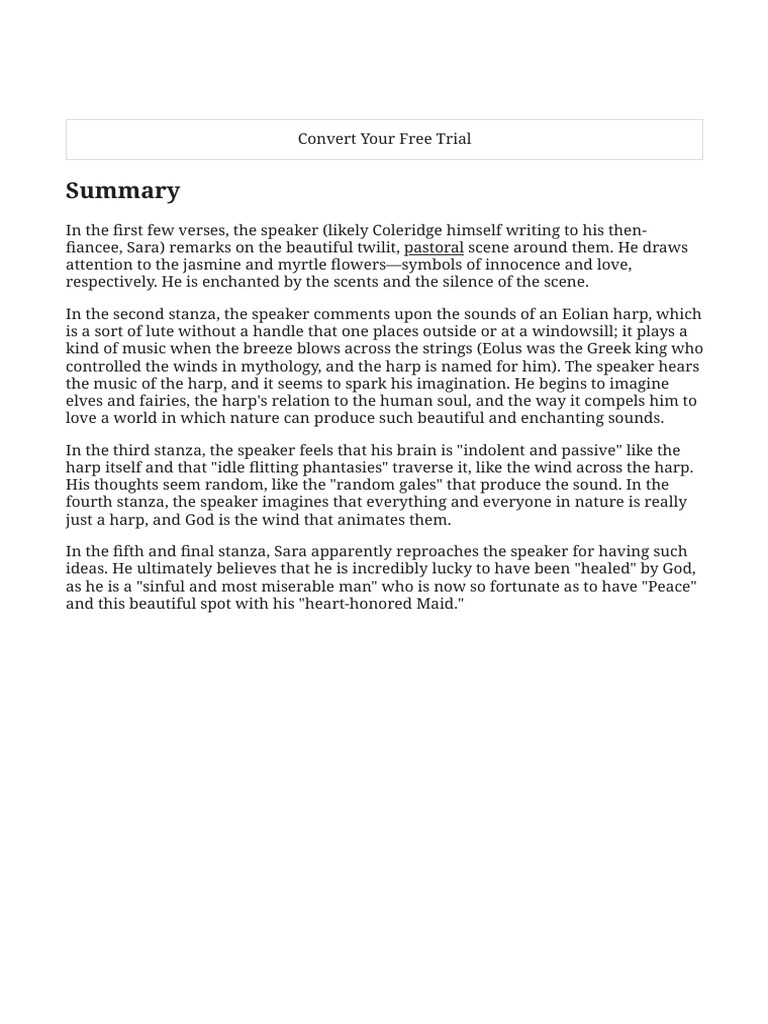 The Eolian Harp Summary | PDF