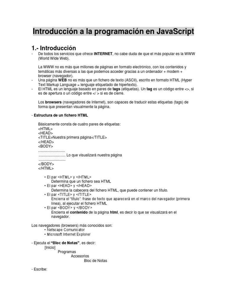 Introduccion A La Programacion en JavaSc | PDF | HTML | Script Java