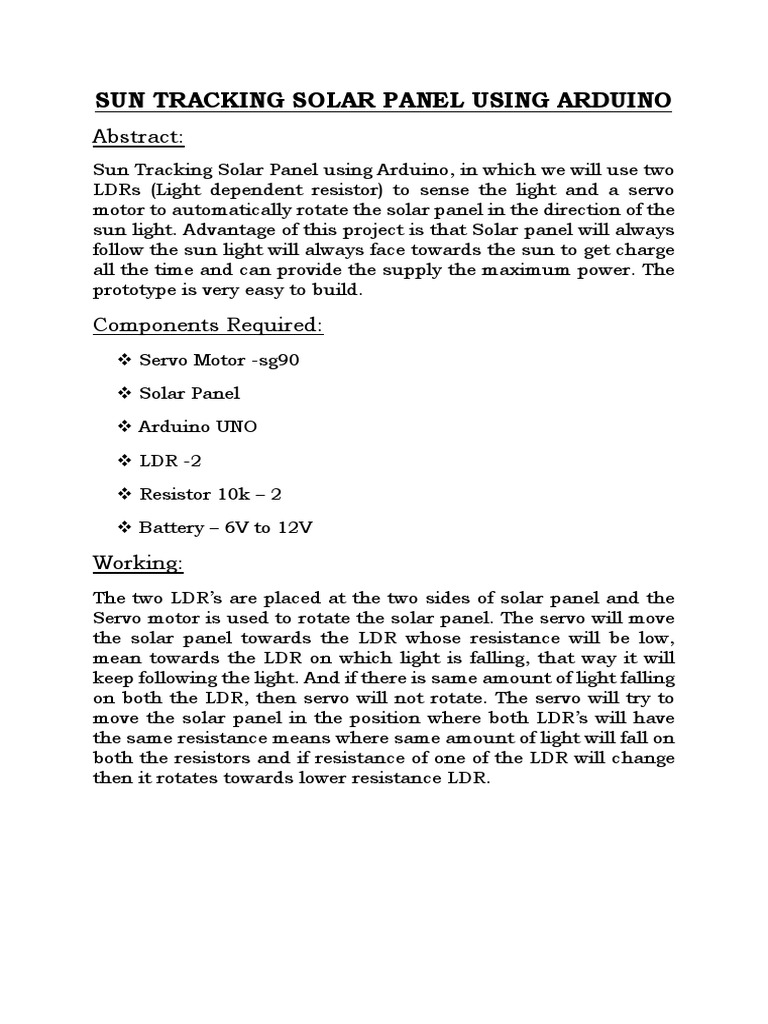 Sun Tracking Solar Panel Using Arduino | PDF | Home & Garden | Science & Mathematics