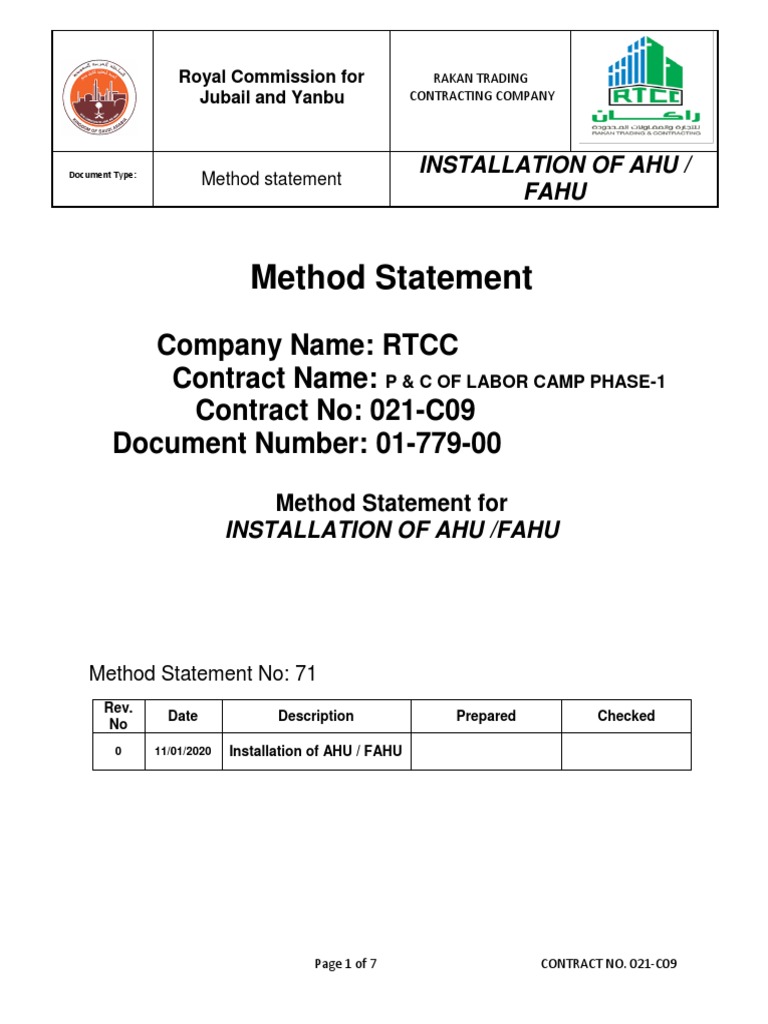 Method Statement For Installation of AHU-FAHU PDF | PDF | Crane ...