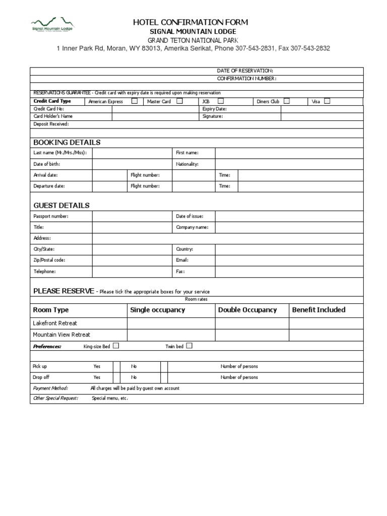 Hotel Confirmation Form | Download Free PDF | Credit Card | Payments