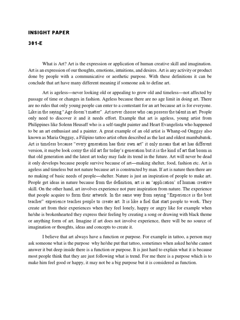Insight Paper About Art | Download Free PDF | Experience | Thought
