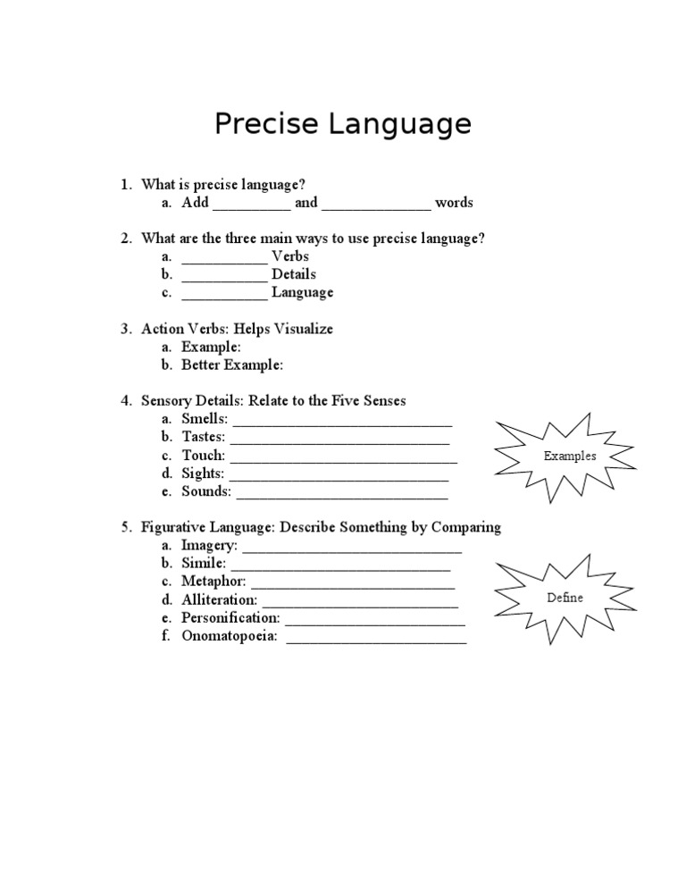 Using Precise Language Worksheets To Kill A Mockingbird Writing