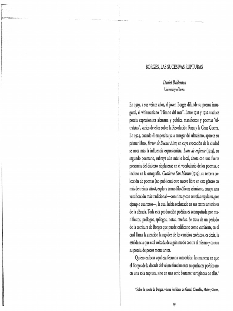 BALDERSTON, DANIEL-BORGES, Las Sucesivas Rupturas. (Para El Ultraísmo ...
