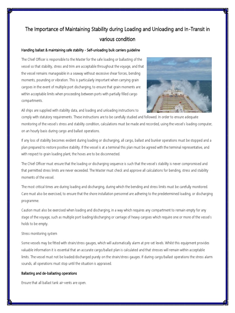 The Importance of Maintaining Stability During Loading and Unloading ...