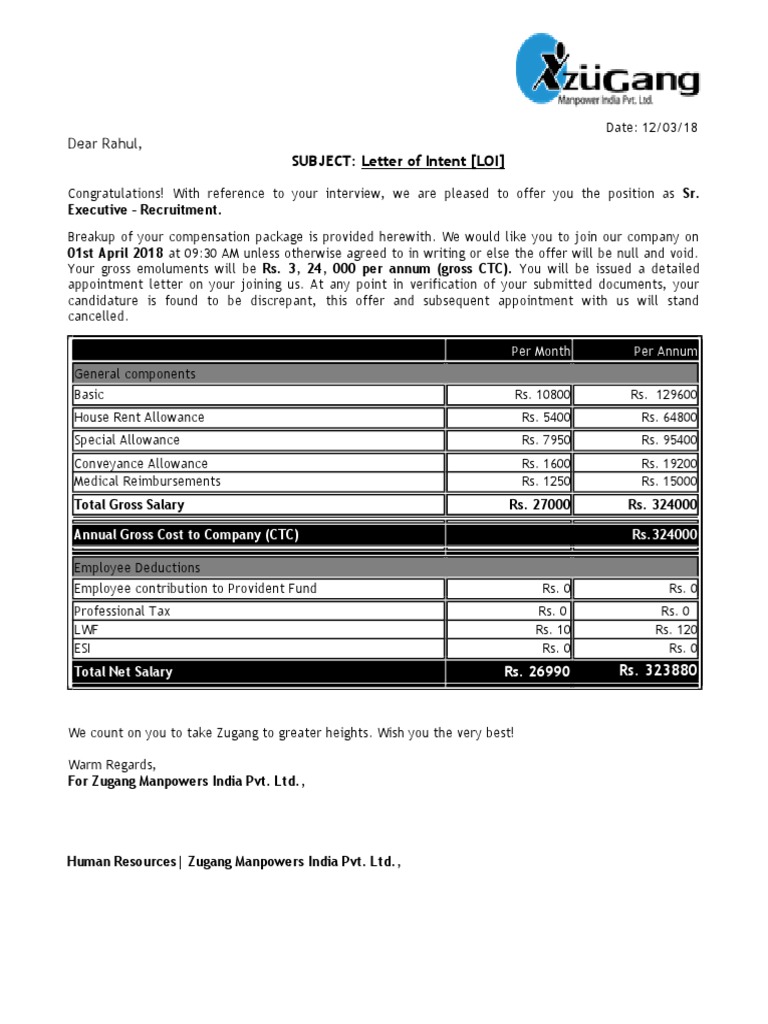 LOI Format - Core | PDF | Government | Business