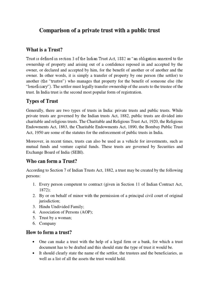 Comparison of A Private Trust With A Public Trust | PDF | Beneficiary ...
