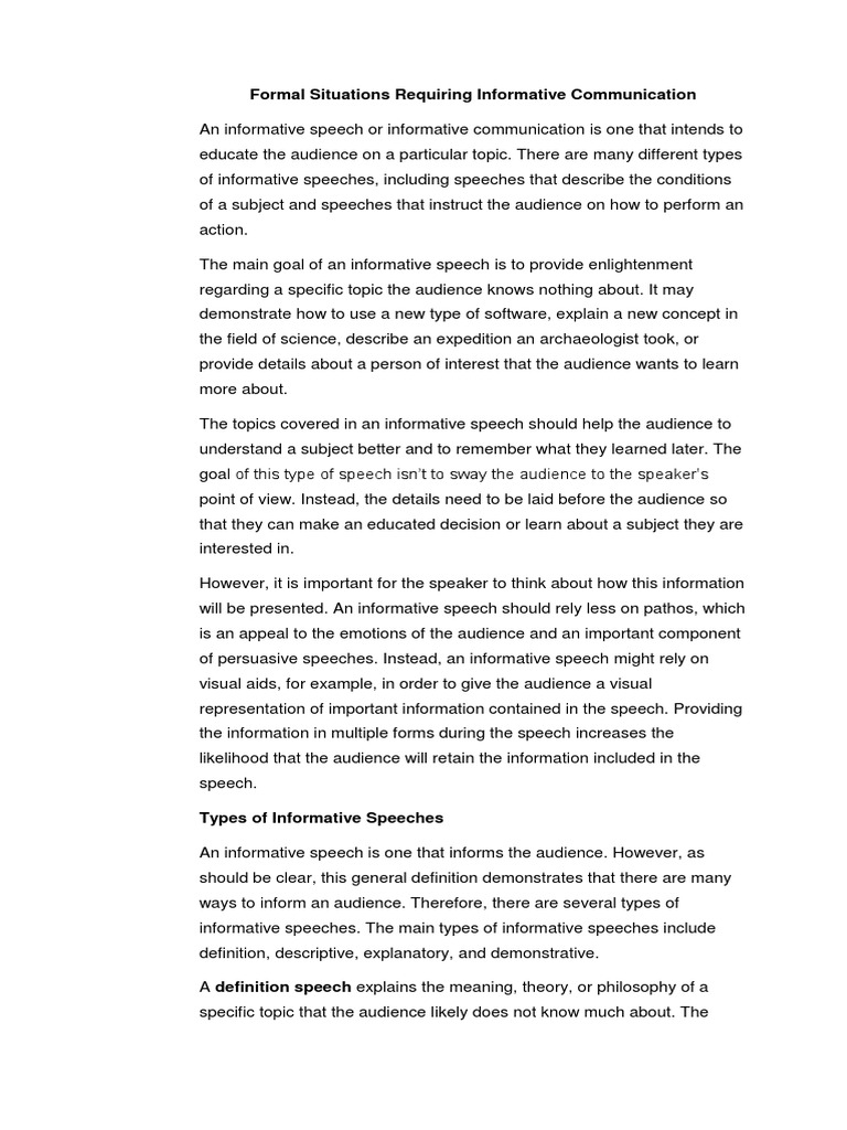 Formal Situations Requiring Informative Communication | PDF ...