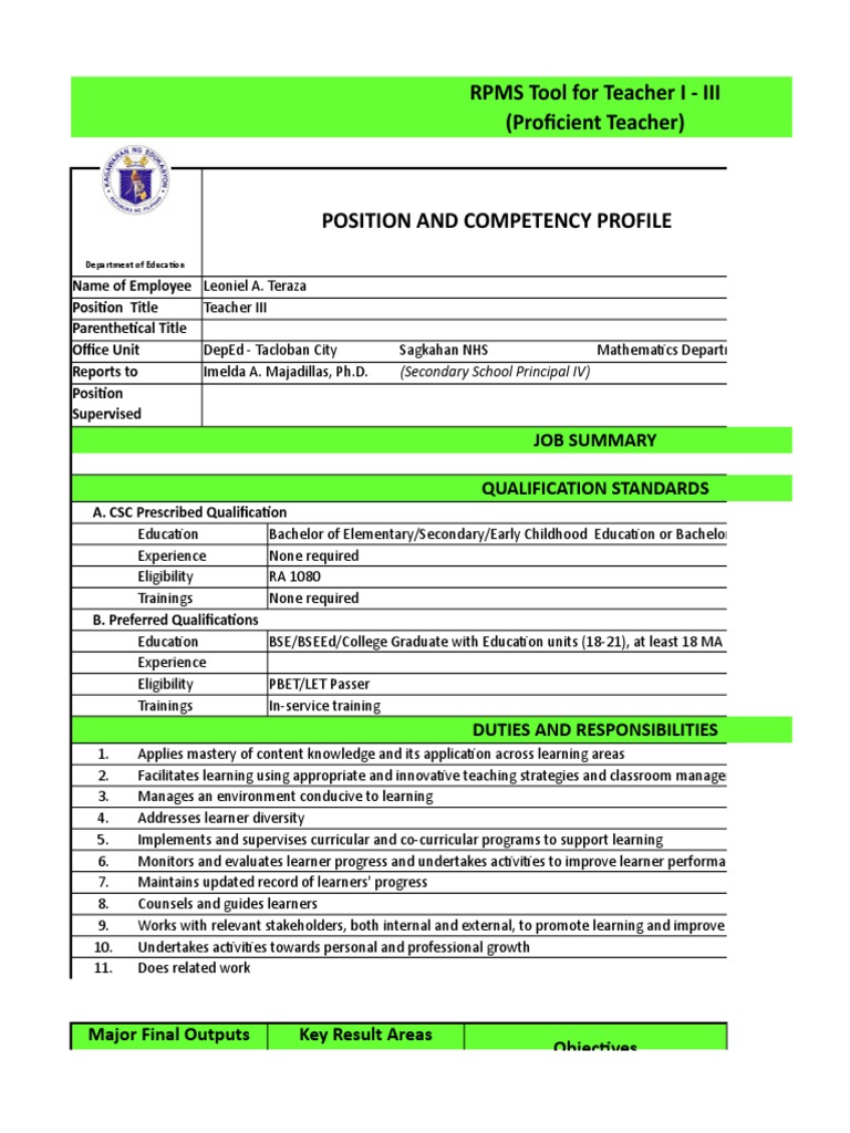 RPMS Tool For T I III | PDF | Lesson Plan | Curriculum