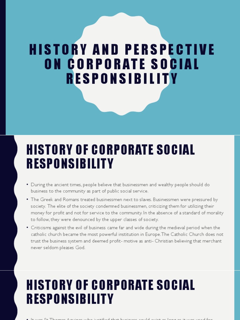 History of and Perspective On Corporate Social Responsibility ...
