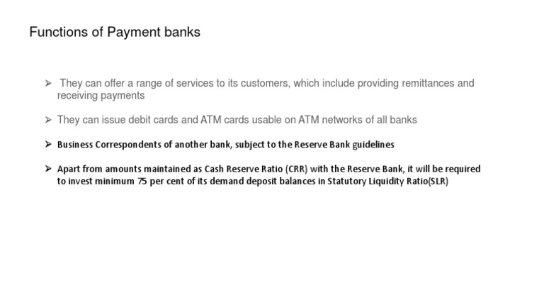 Functions of Payment Banks | PDF | Finance & Money Management