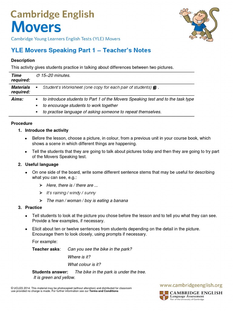 Cambridge English Movers Speaking Part 1 | PDF | Test (Assessment ...