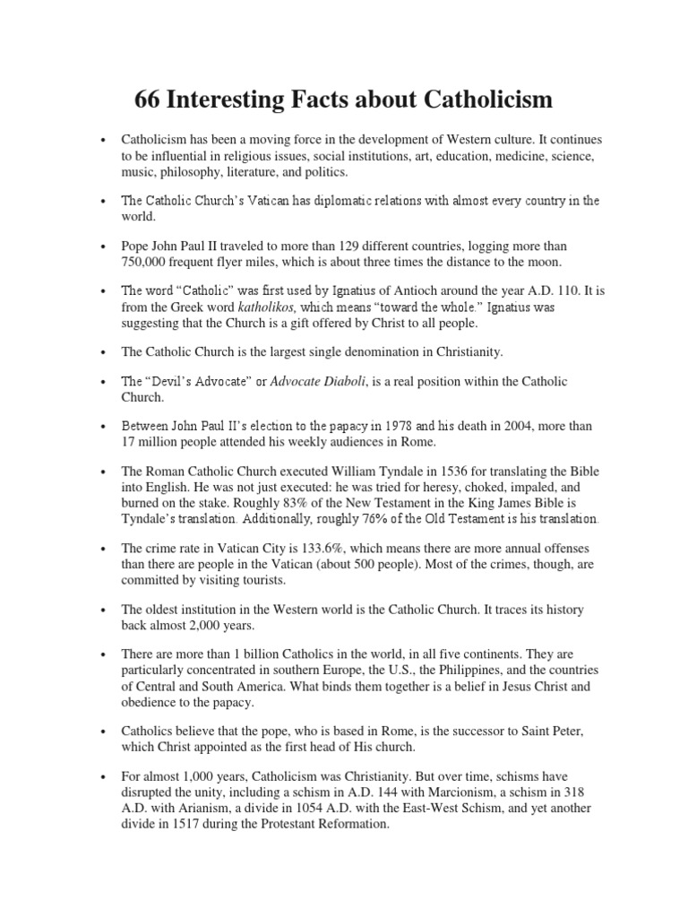 66 Facts Catholicism History Beliefs Symbols | PDF | Catholic Church ...