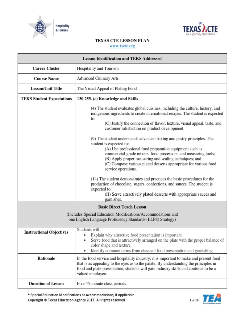 Lesson Plan The Visual Appeal of Plating Food | Download Free PDF ...
