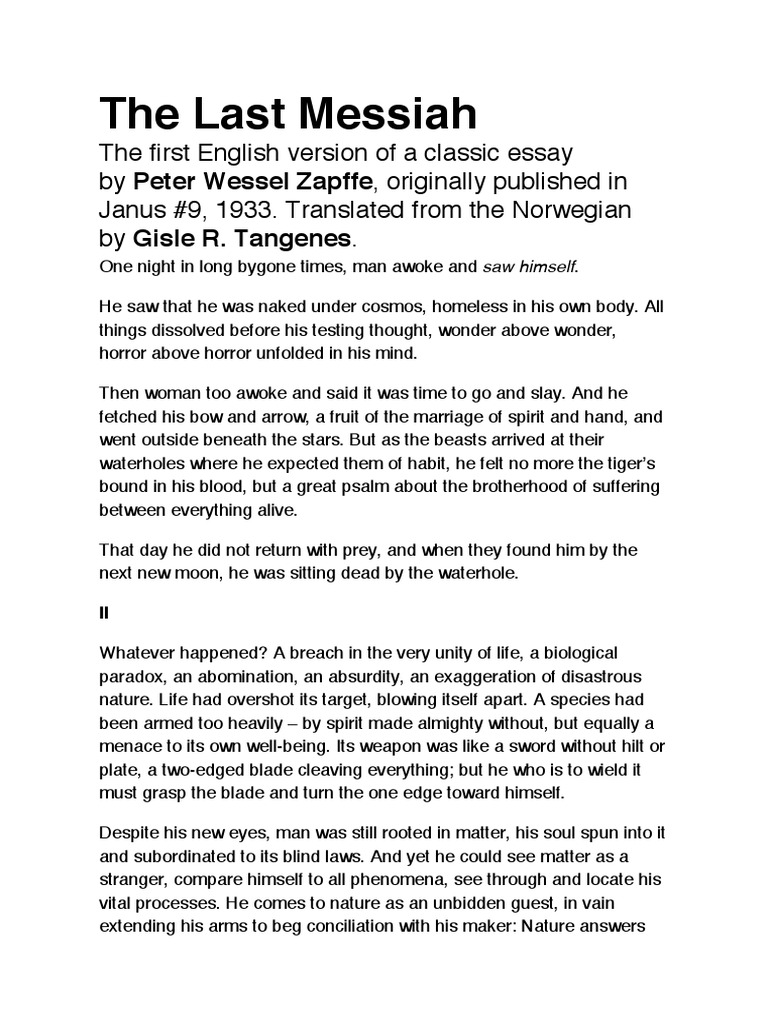 Zapffe, Peter Wessel - The Last Messiah PDF | PDF | Human