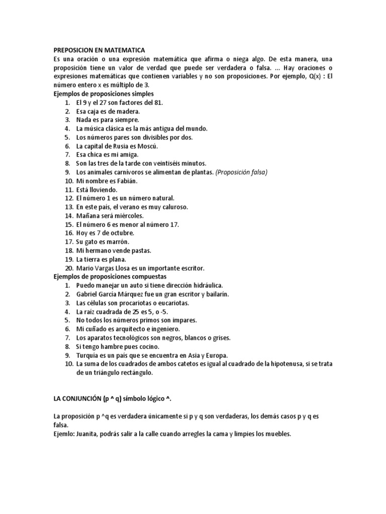 Ejemplos de Proposiciones Matemáticas | PDF | Proposición | Si y solo si