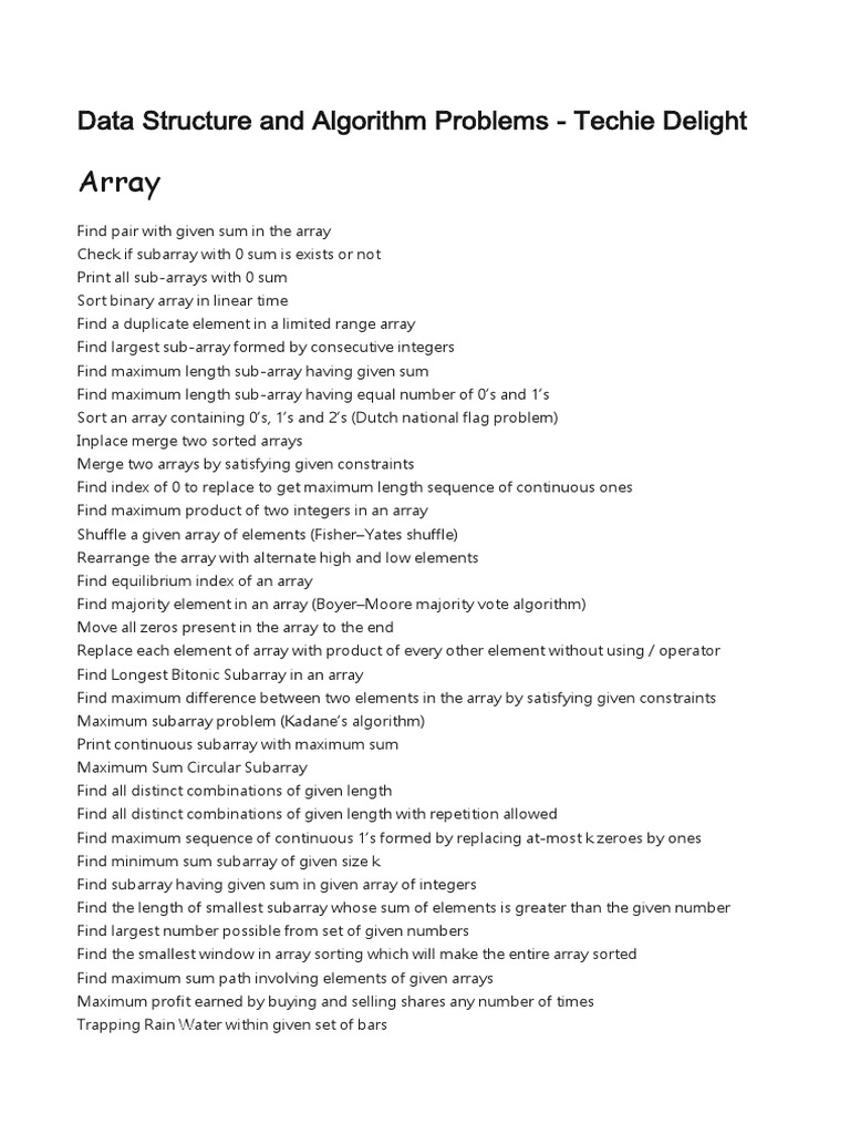 Data Structures and Algorithms Problems Techie Delight | PDF | String (Computer Science ...