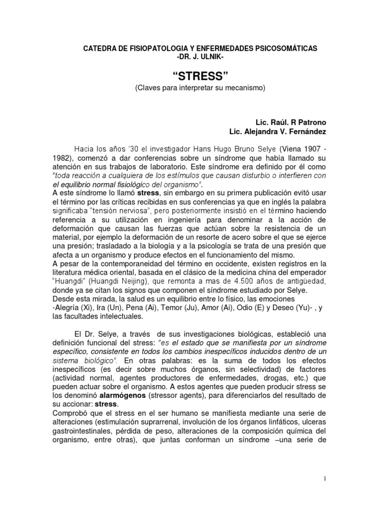 Stress Patrono Fernandez PDF | PDF | Sistema límbico | Estrés (biología)