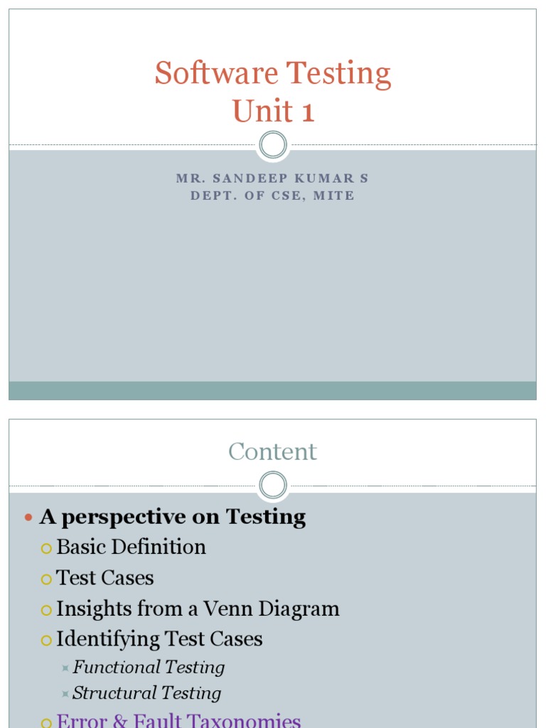 Vtu Software Testing Unit 1 Pdf Software Testing Unit Testing