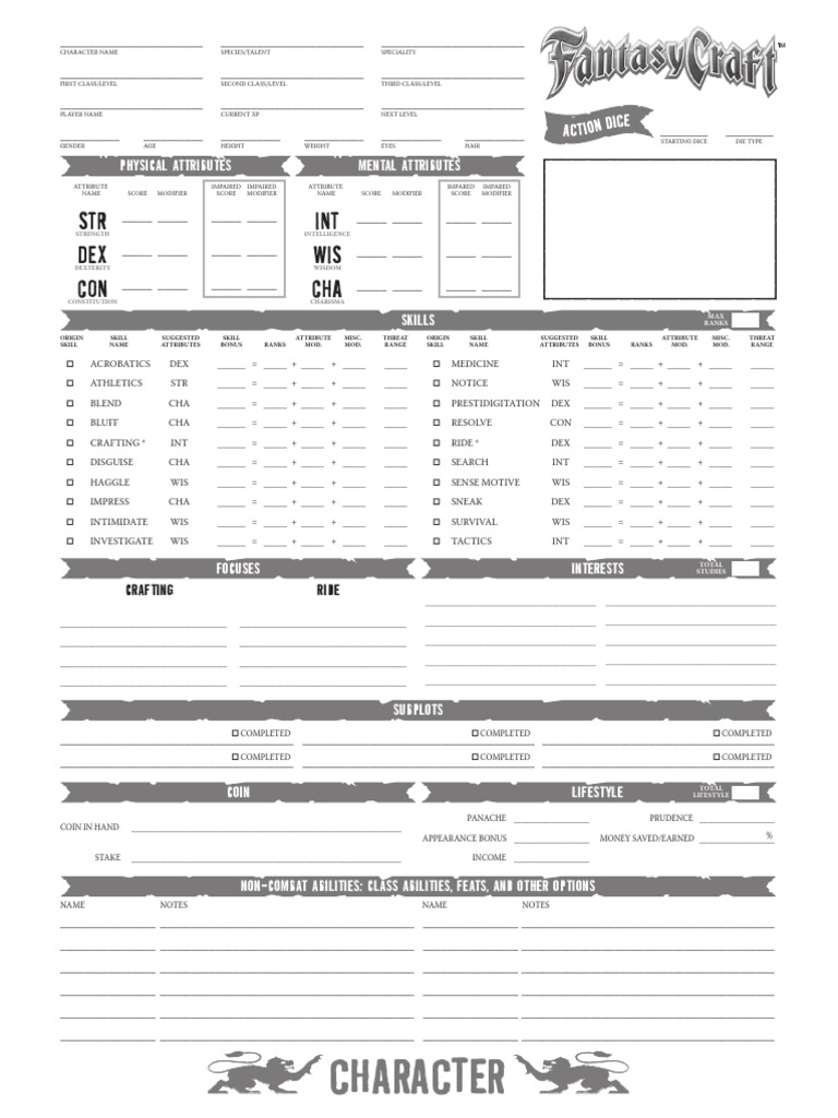 FantasyCraft - Character Sheets | PDF | Leisure | Nature