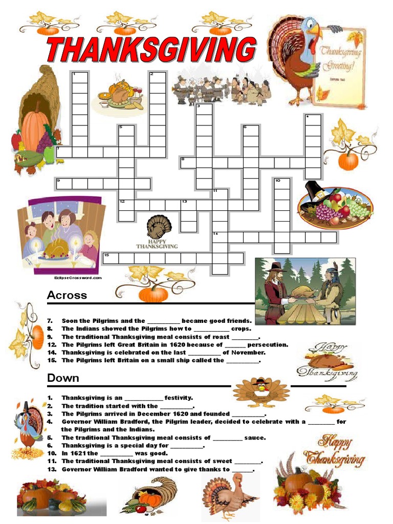 Thanksgiving Crossword Puzzle Answers | PDF | Thanksgiving | Cuisine