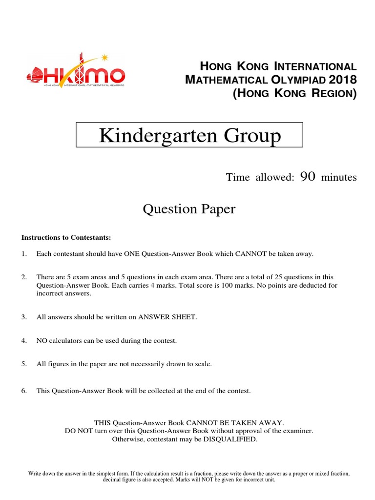 Hkimo 2018 Practice Paper g0 | PDF | Numbers | Decimal