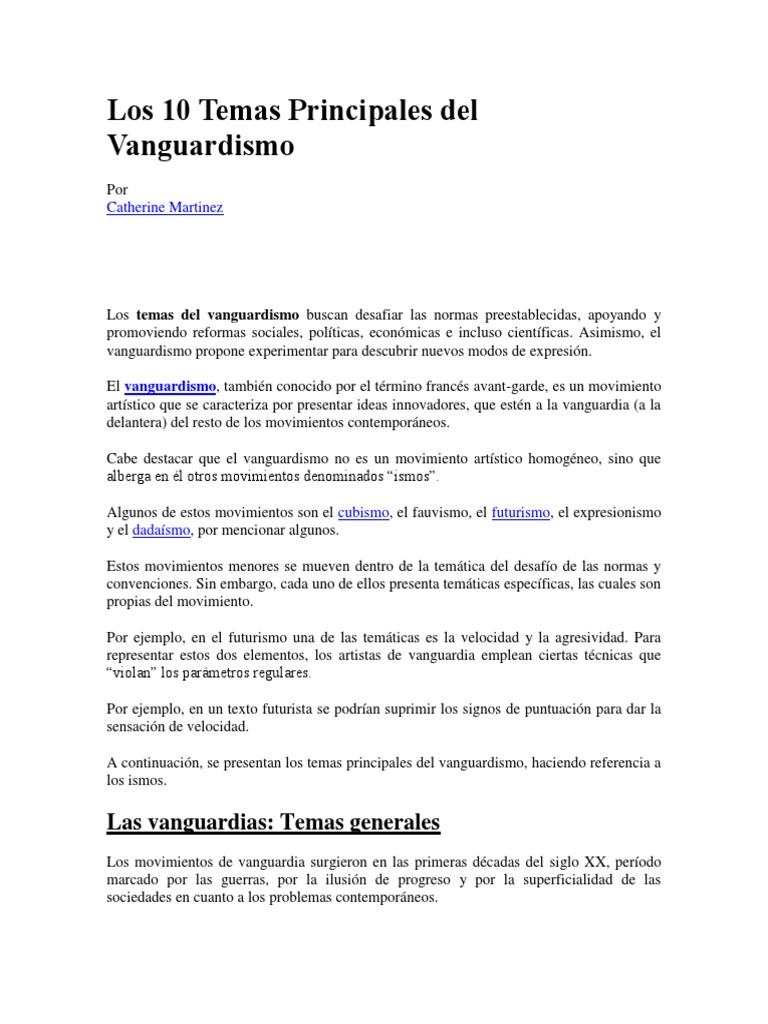 Los 10 Temas Principales Del Vanguardismo | PDF | Vanguardia | Cubismo
