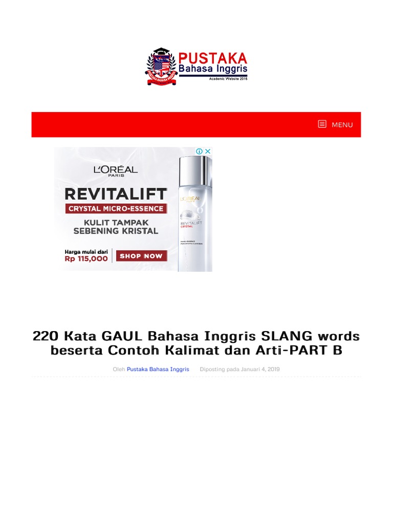 220 Kata GAUL Bahasa Inggris SLANG Words Beserta Contoh Kalimat Dan ...