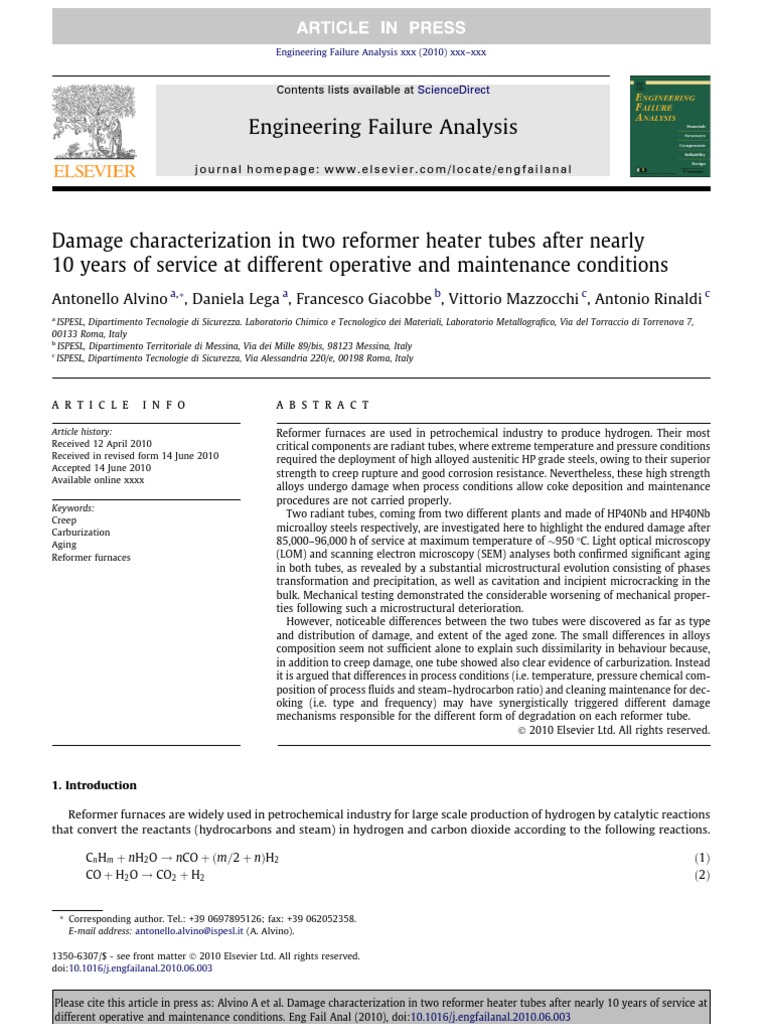 Damage Characterization and Failure Analysis of Two Reformer Heater ...