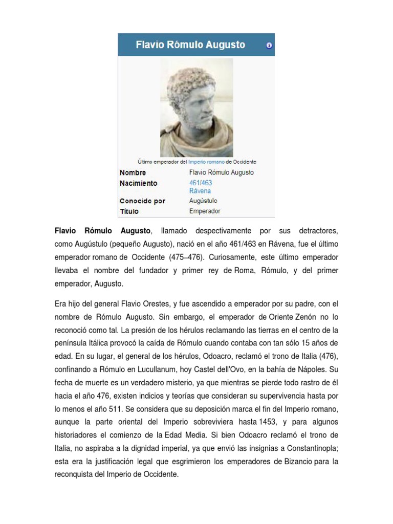 Flavio Rómulo Augusto-EL ULTIMO EMPERADOR ROMANO | PDF