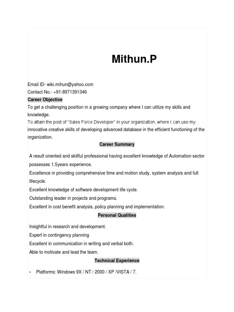 Resume Mithun Updated | PDF | Salesforce.Com | Web Application
