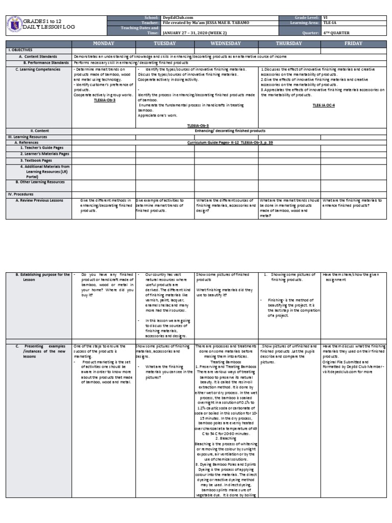 DLL - Tle 6 - Q4 - W2 | PDF | Varnish | Paint
