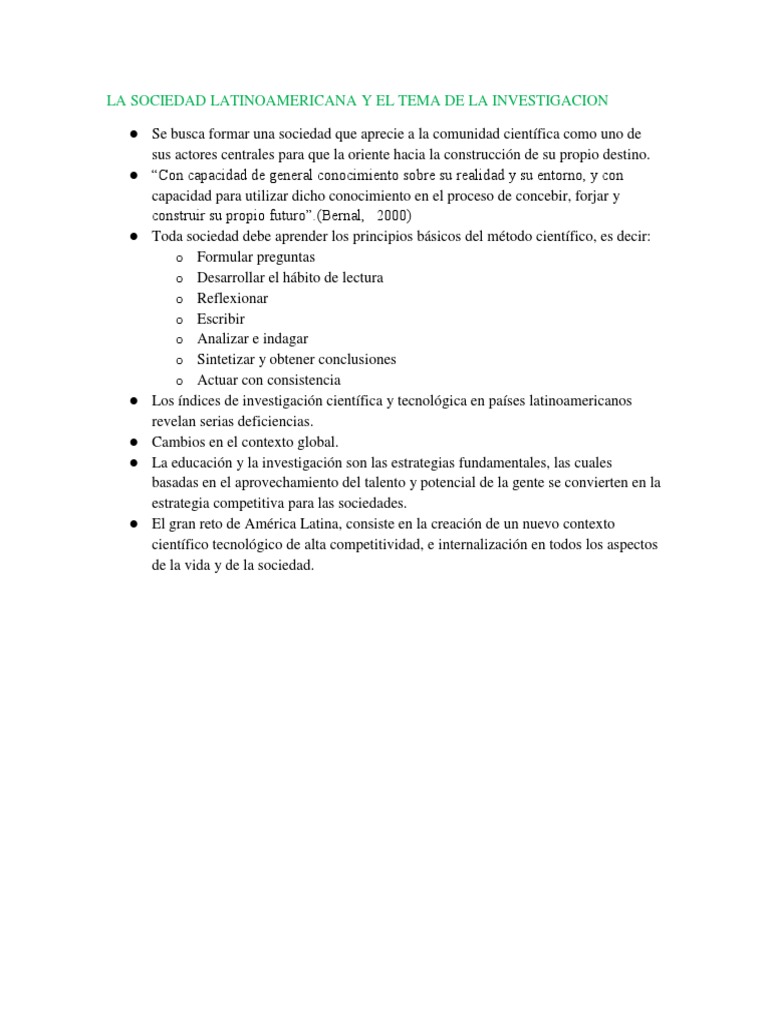 La Sociedad Latinoamericana y El Tema de La Investigacion | PDF