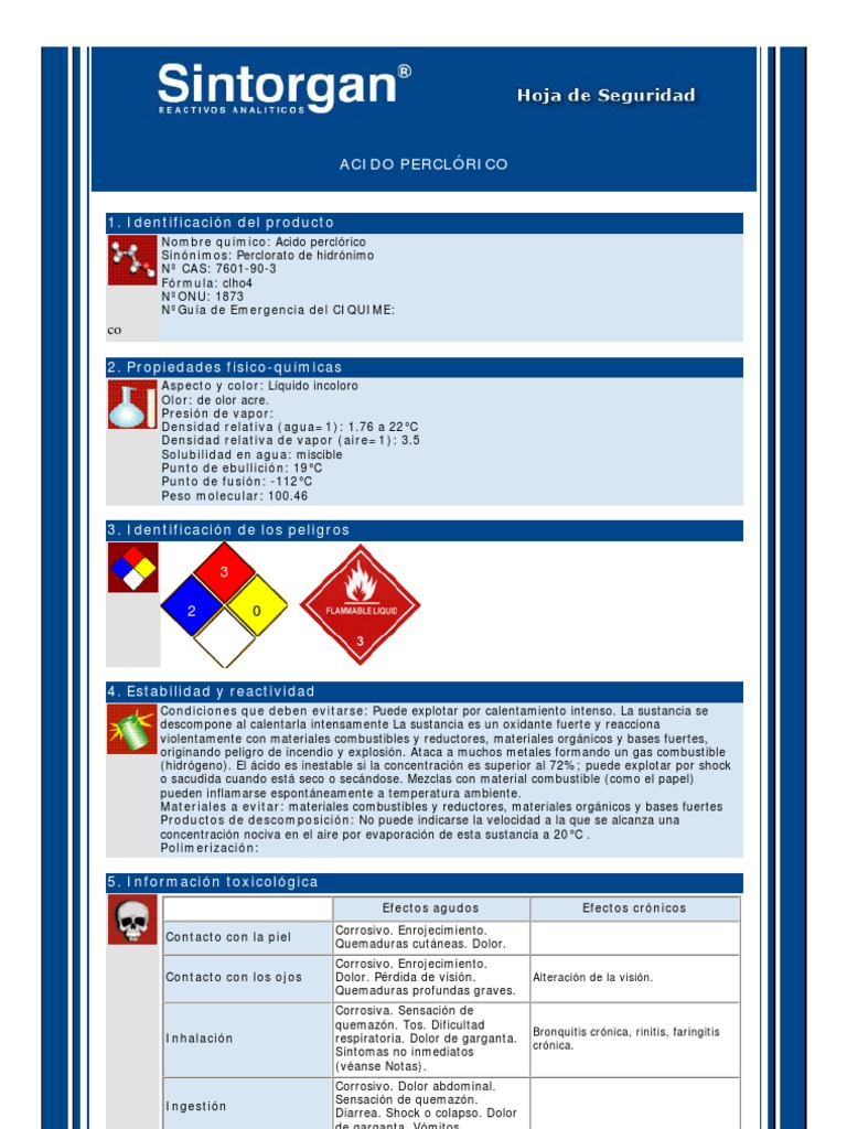 Guía de Seguridad del Ácido Perclórico | PDF | Quemar | Carbón
