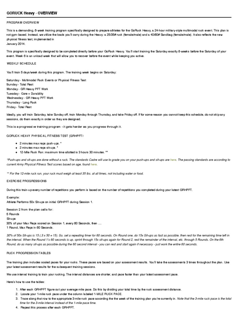 GORUCK Heavy 6-Week Training Plan | PDF | Sports | Nature