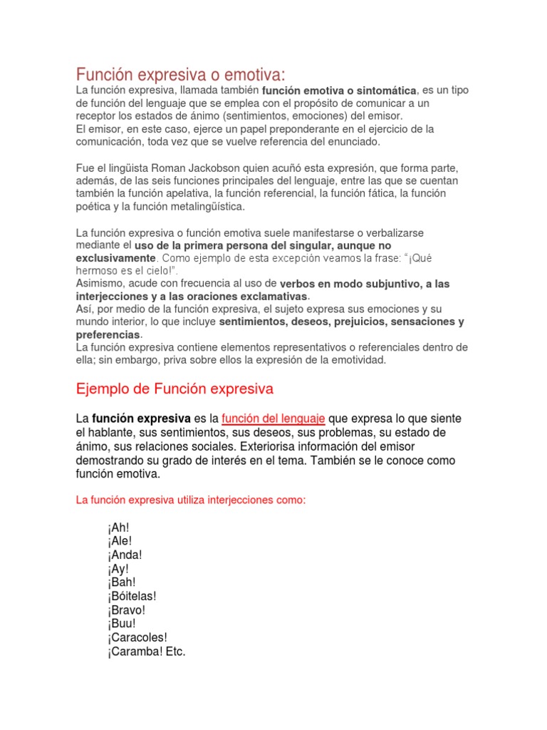 Función Expresiva o Emotiva | PDF | Lingüística | Relaciones sintácticas