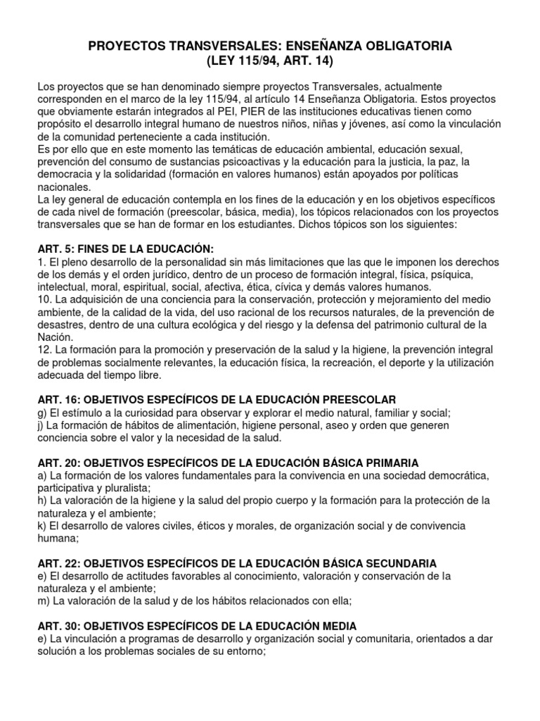 Proyectos Transversales | PDF | Educación de la primera infancia ...