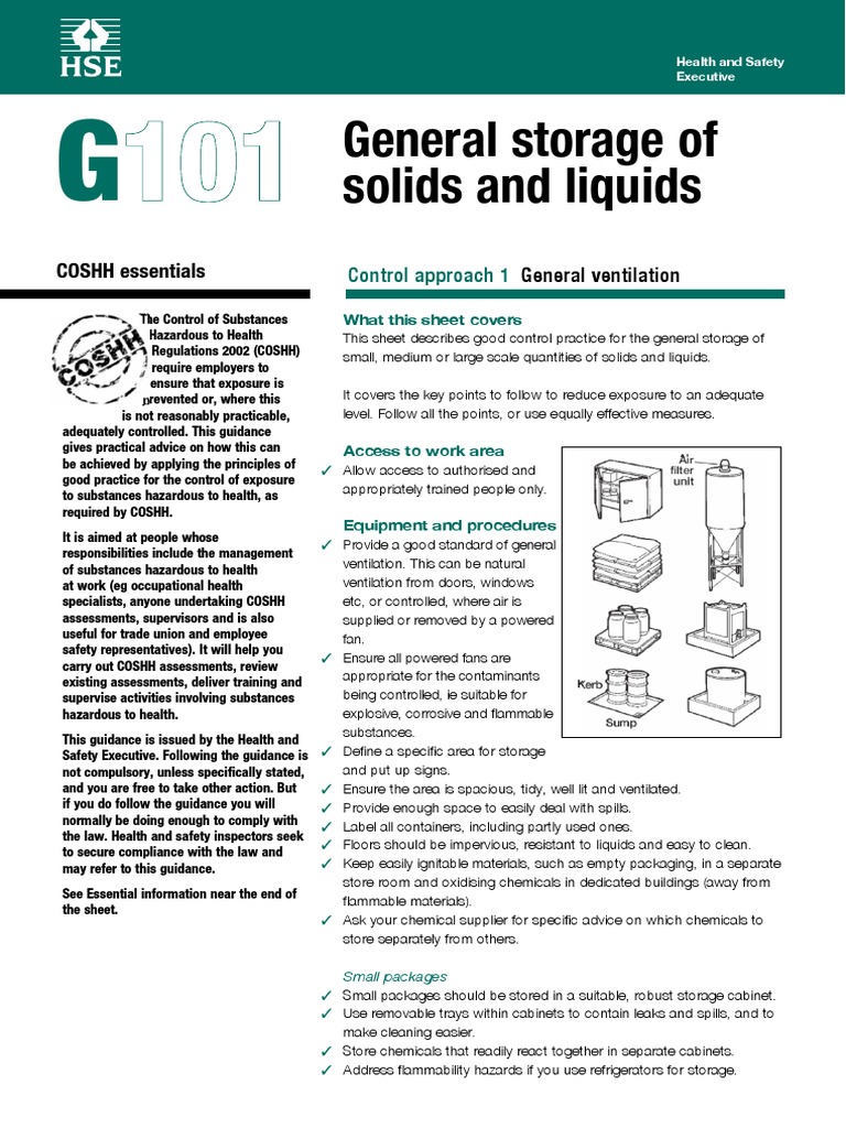 COSHH Essentials - G101 - General Storage of Solids and Liquids - G101 ...