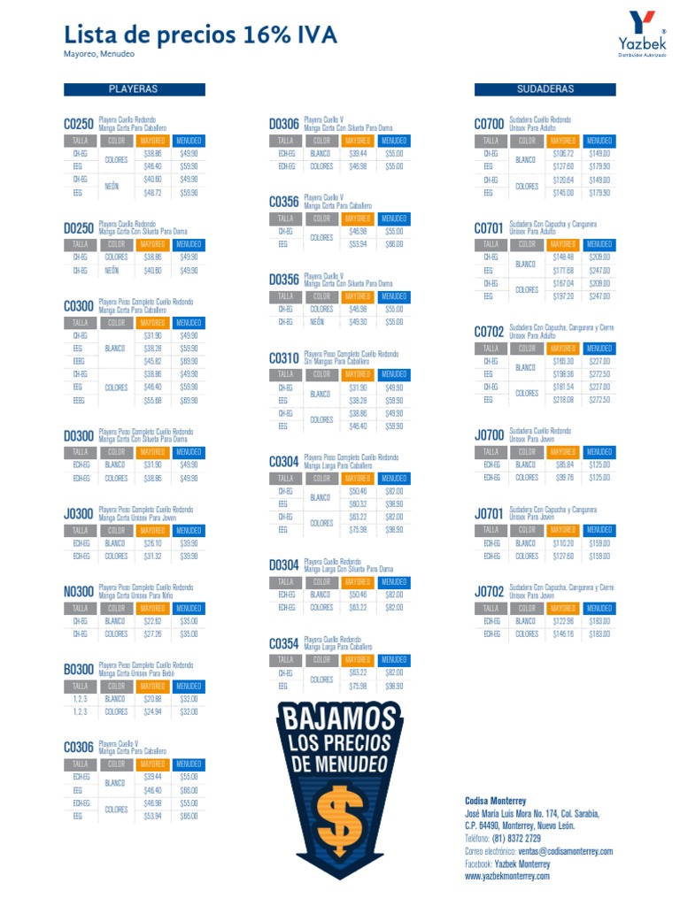 Lista de Precios Yazbek | PDF | Softlines (venta minorista) | Moda