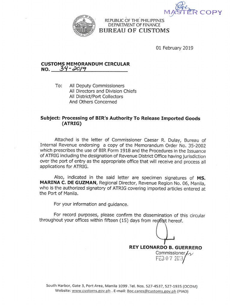 cmc-34-2019 Processing of BIRs ATRIG | PDF
