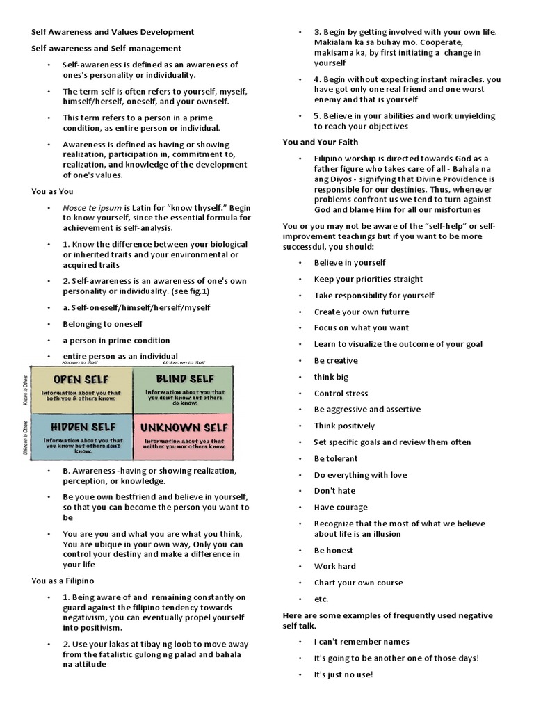 Self Awareness and Values Development | PDF | Attitude (Psychology ...