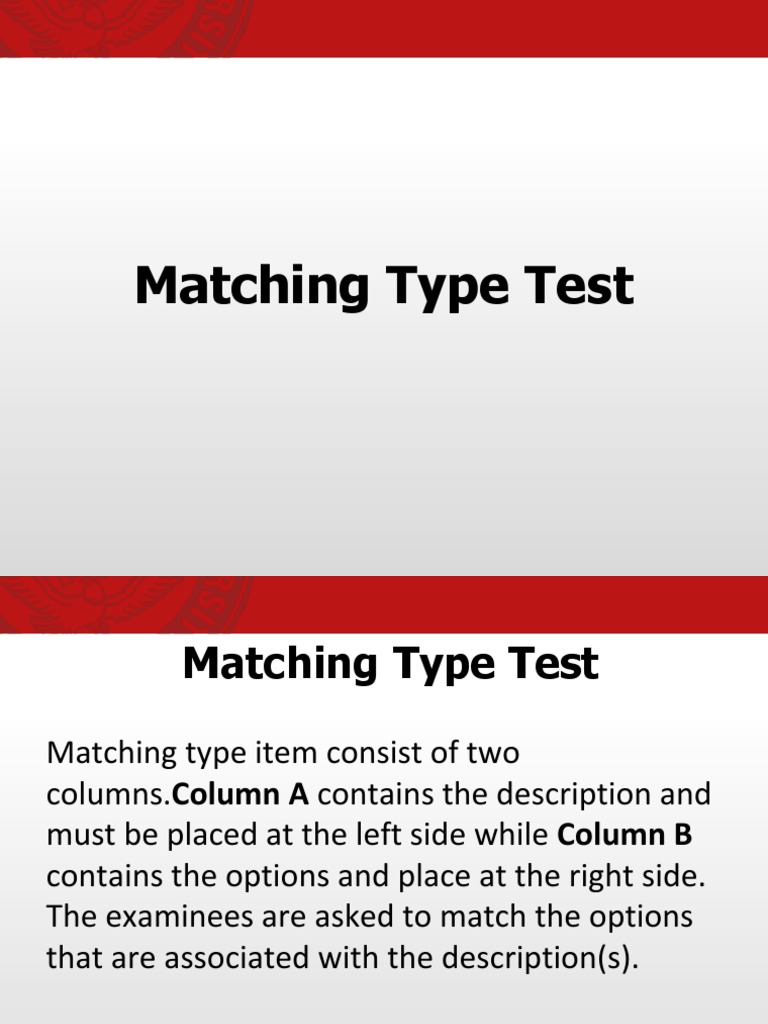 Assessment Matching and True or False Type Test | PDF | Multiple Choice ...