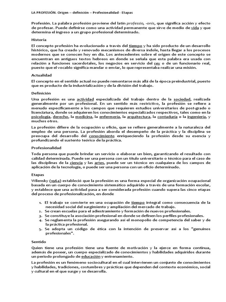 Profesión, Origen, Definición - Profesionalidad | PDF | Conocimiento ...