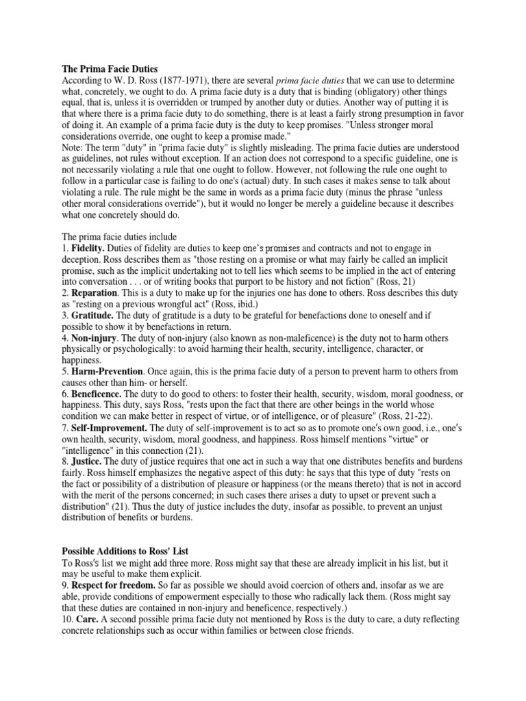 The Prima Facie Duties | PDF | Prima Facie | Gratitude