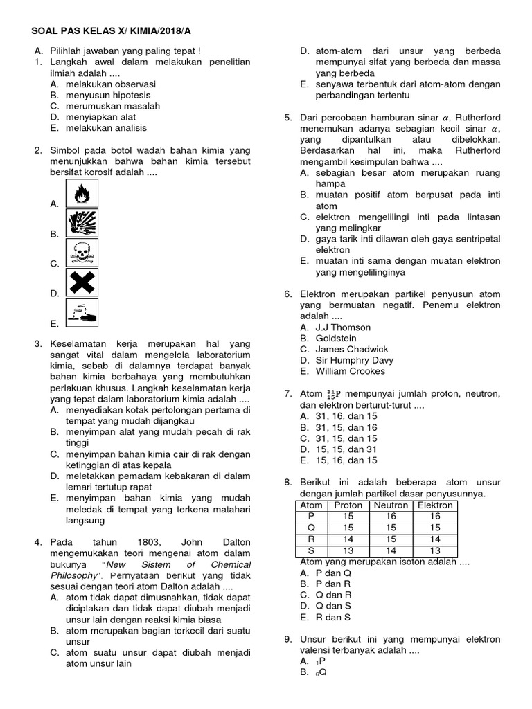SOAL PAS Kimia Kelas X | PDF